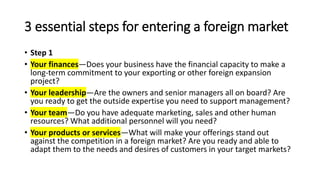 Entering foreign markets - Main strategies (International Marketing) | PPTX