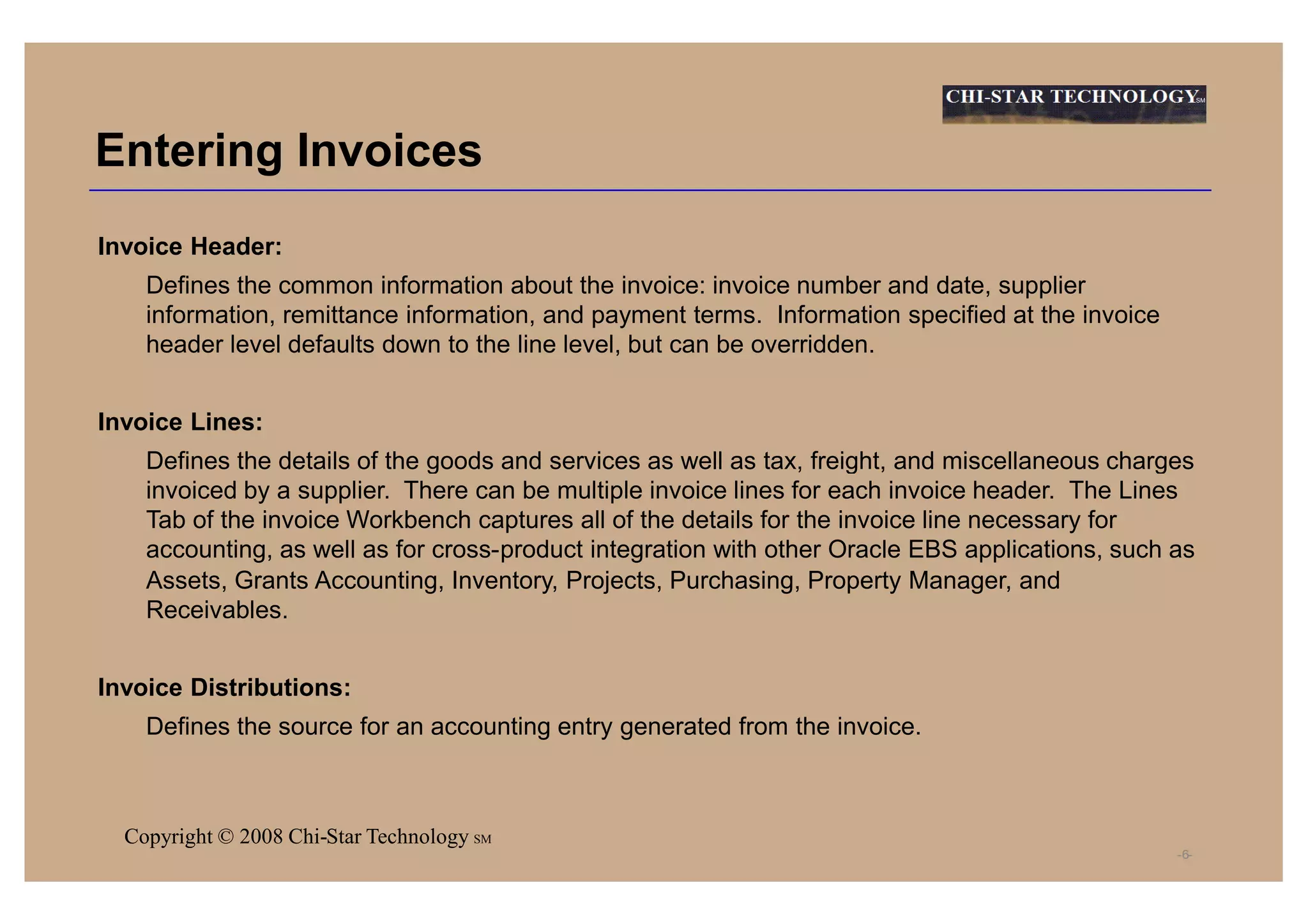 Entering Invoices in Oracle Payables | PPT