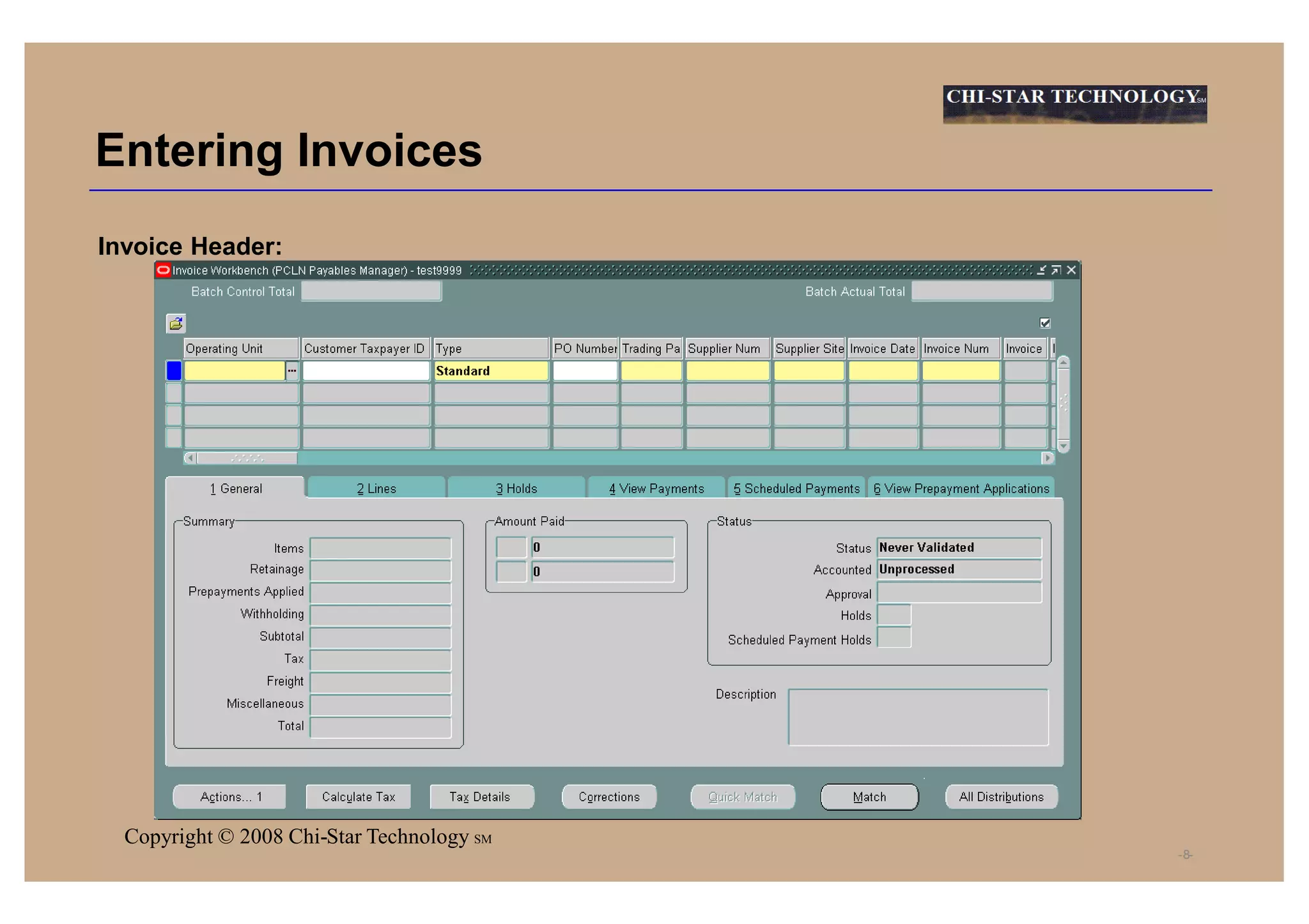 Entering Invoices in Oracle Payables | PPT