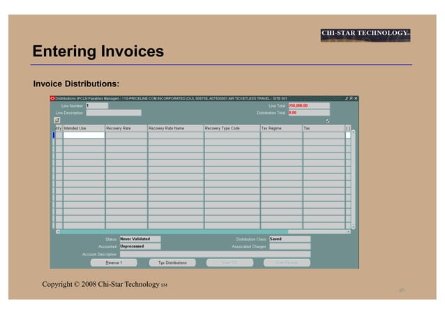 Entering Invoices in Oracle Payables | PPT