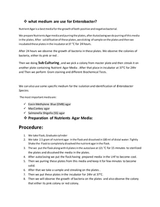 Enterobacteriaceae , Enterobacter and their Biochemical Test | DOCX