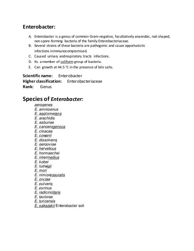 Enterobacteriaceae , Enterobacter and their Biochemical Test