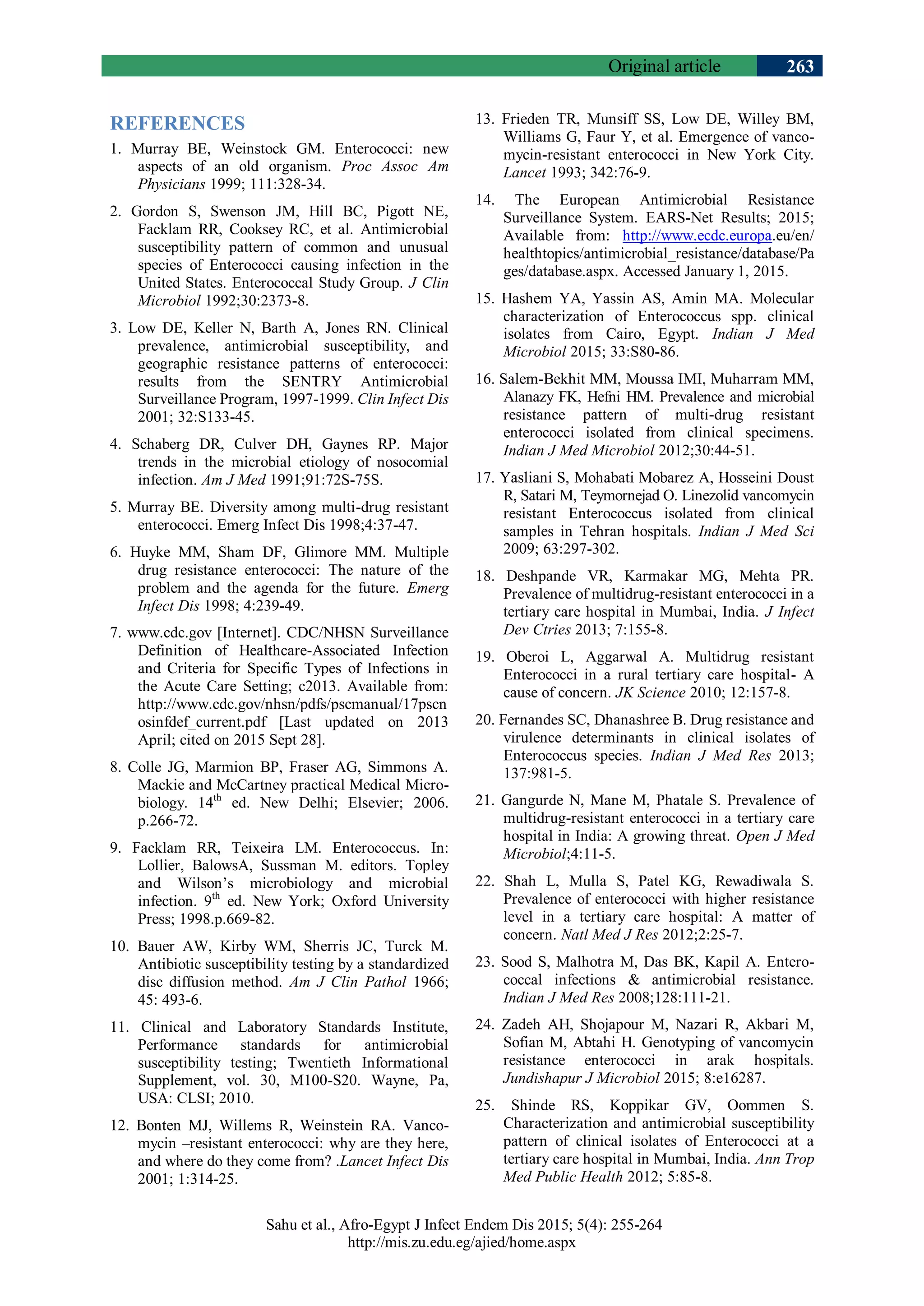 Enterococcal infectionsresistance and antimicrobial in a tertiary care ...