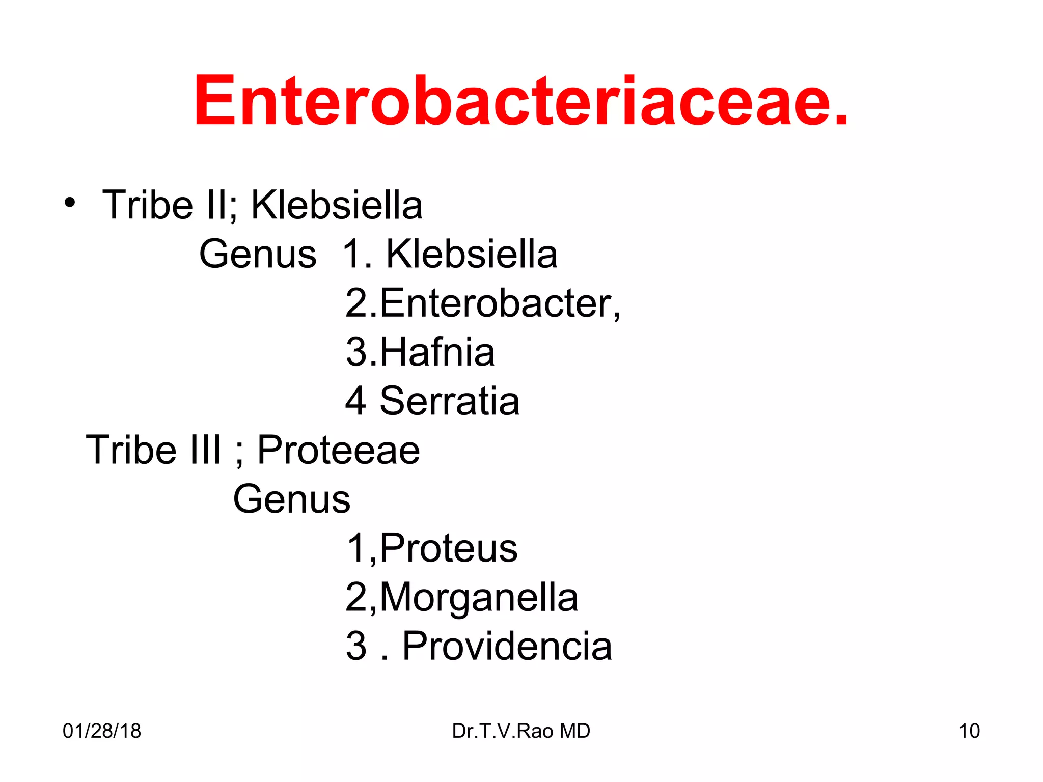 ENTEROBACTERIACEAE for Students in Microbiology by Dr.T.V.Rao MD | PPT