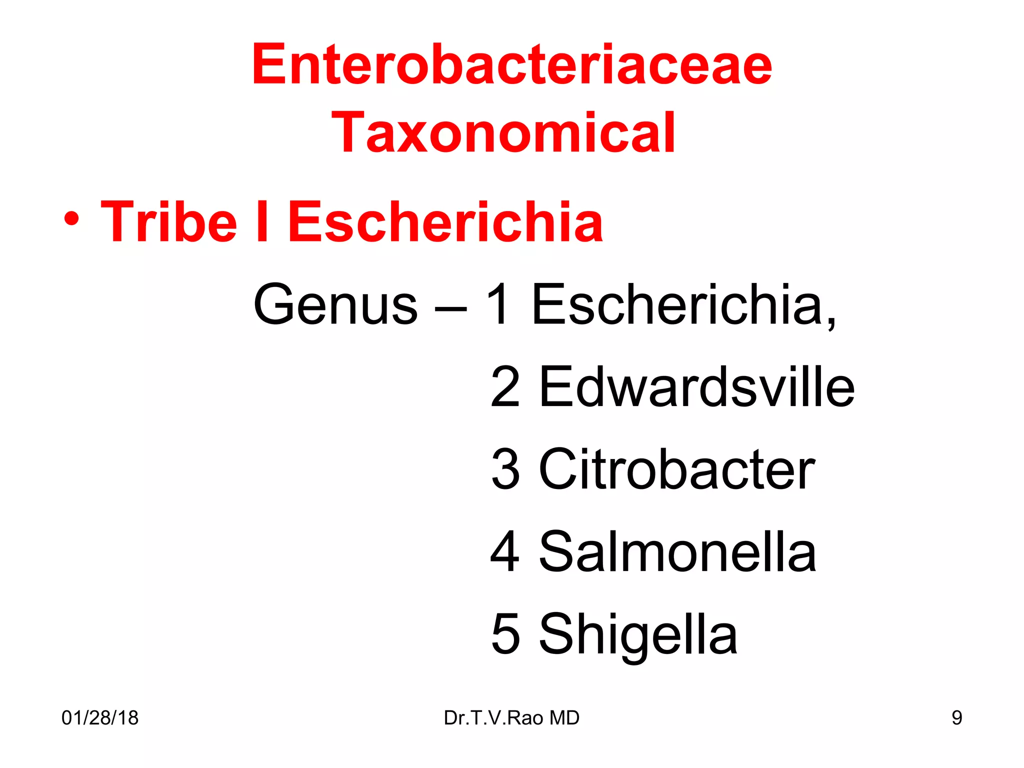 ENTEROBACTERIACEAE for Students in Microbiology by Dr.T.V.Rao MD | PPT