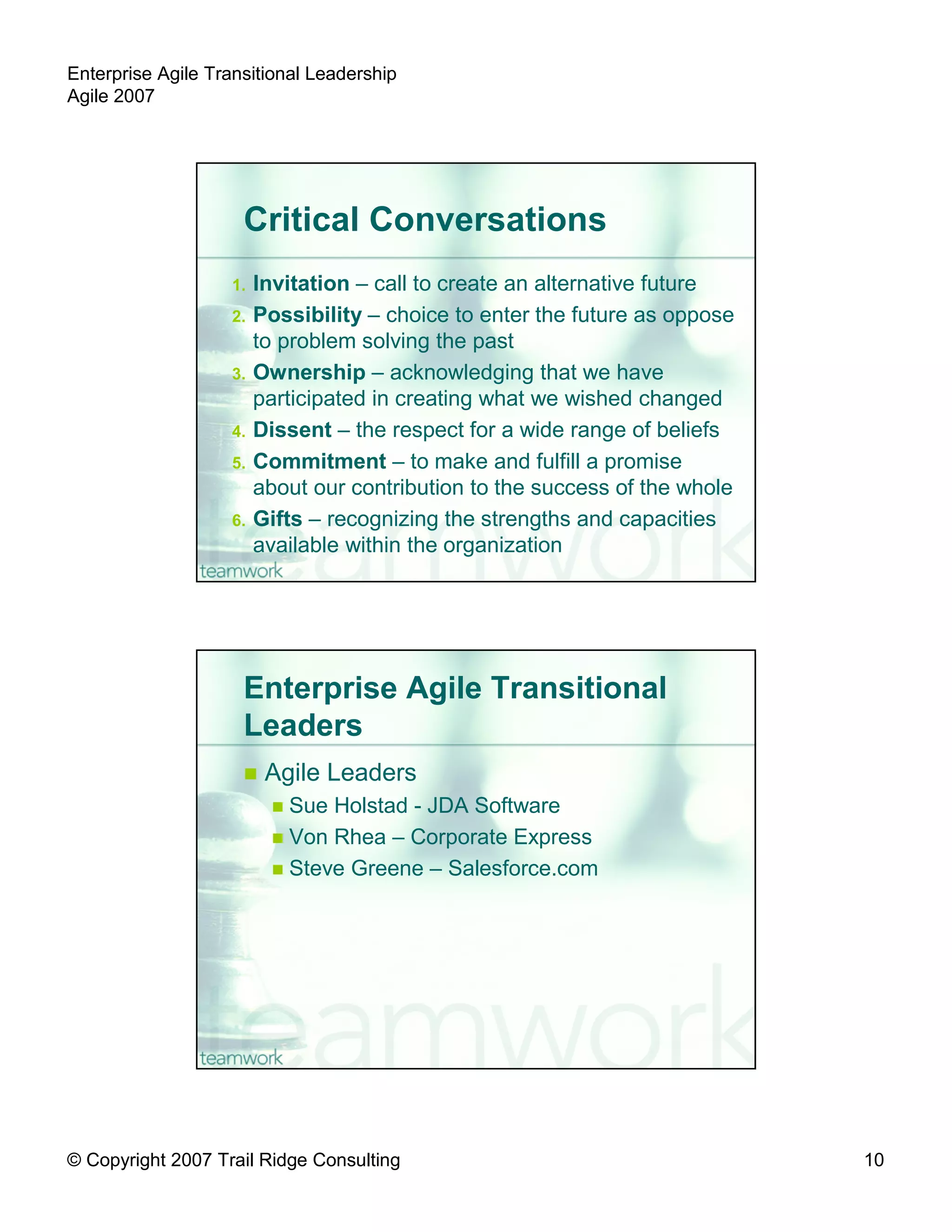 Enterprise Agile Transitional Leadership | PDF