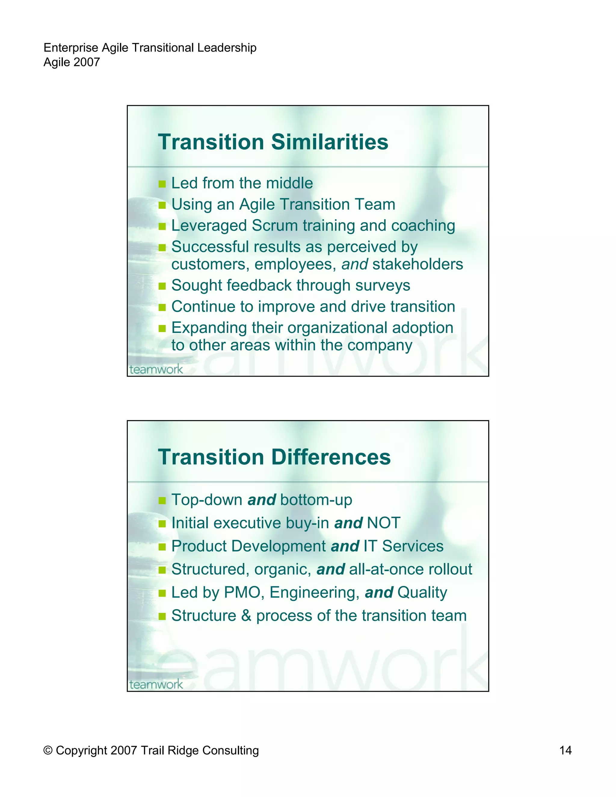 Enterprise Agile Transitional Leadership | PDF