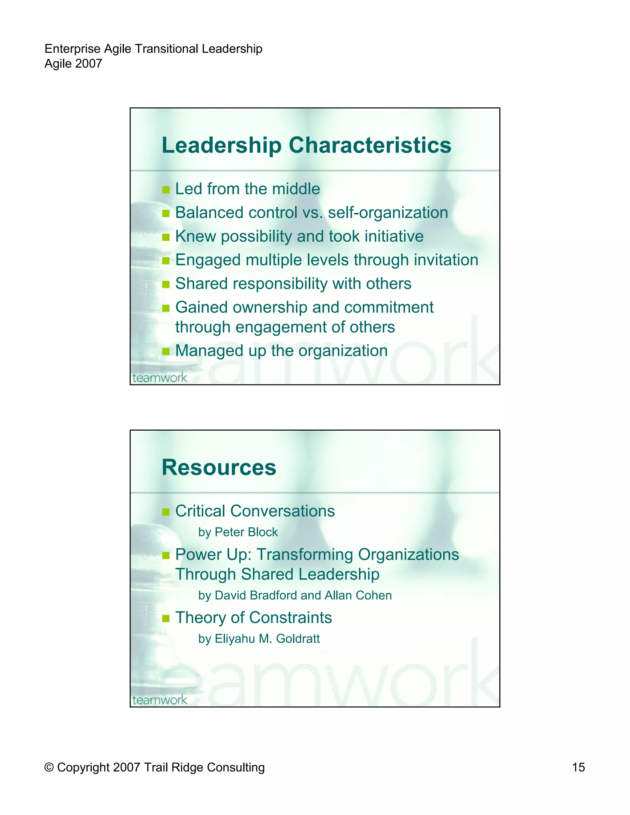 Enterprise Agile Transitional Leadership | PDF