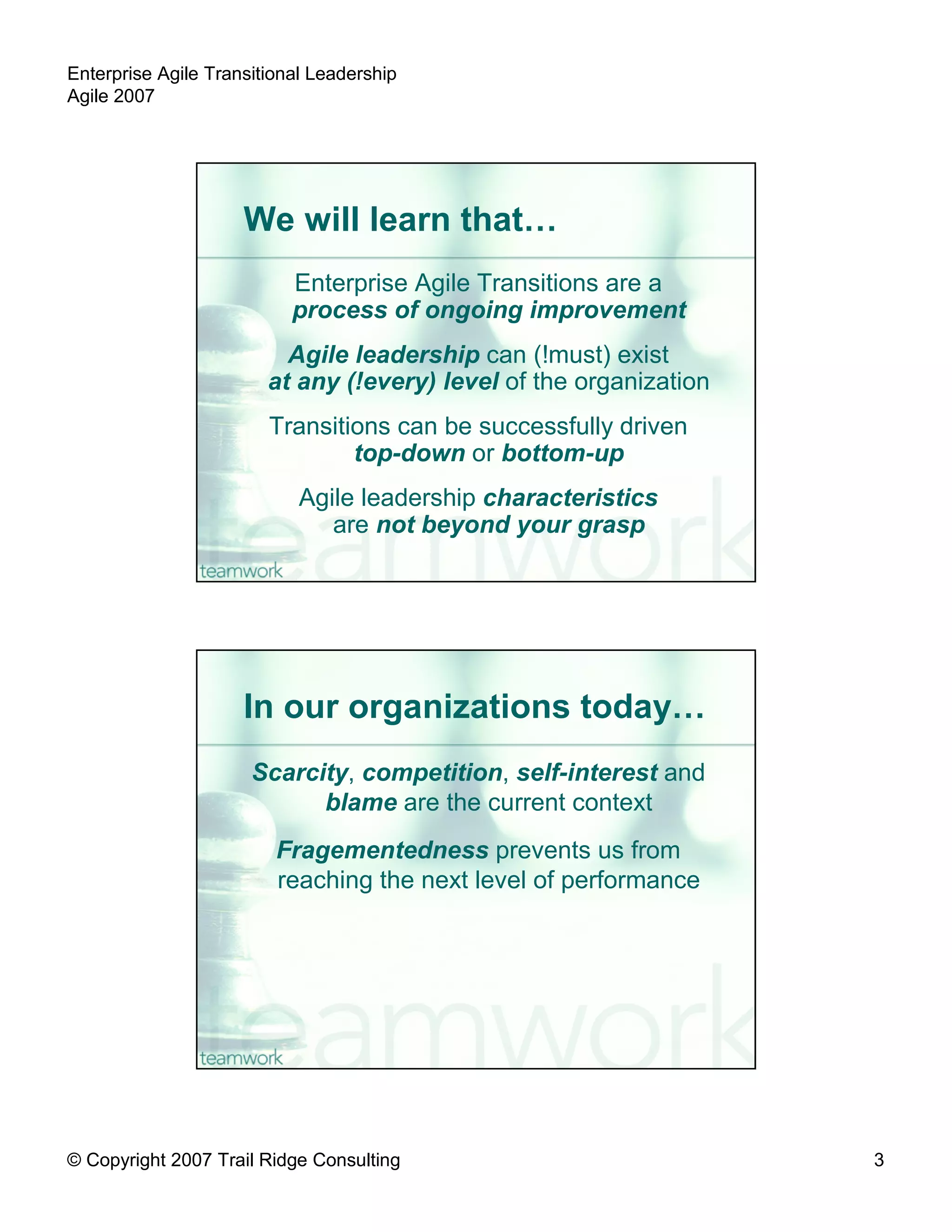 Enterprise Agile Transitional Leadership | PDF
