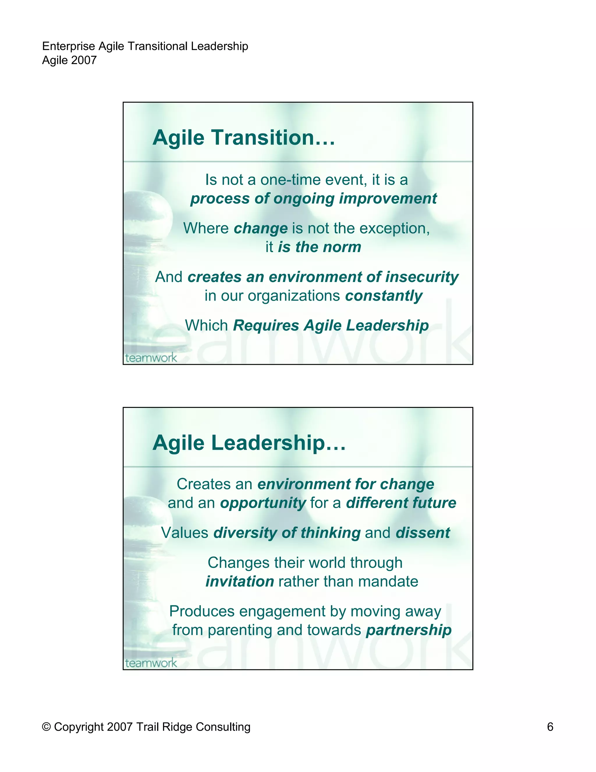 Enterprise Agile Transitional Leadership | PDF