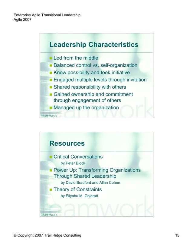 Enterprise Agile Transitional Leadership | PDF