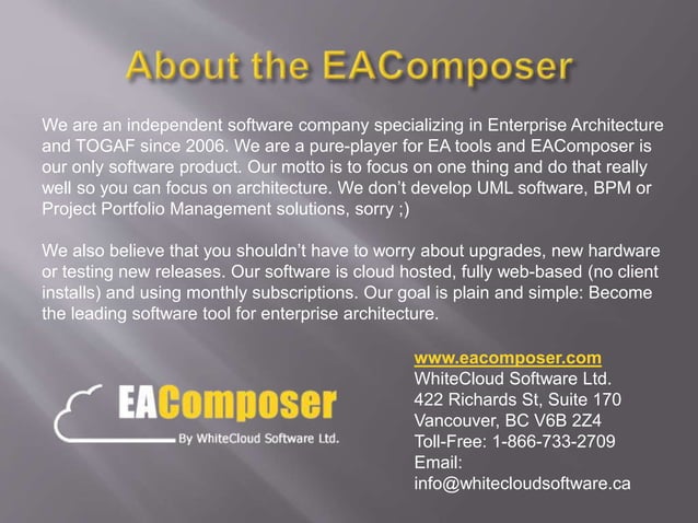 Enterprise Architecture Tools By Eacomposer | PPTX | Cloud Computing | Internet