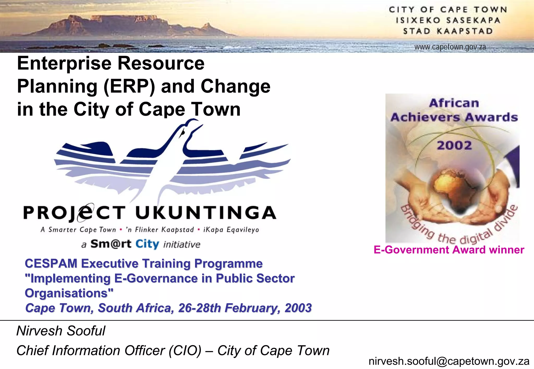 Enterprise Resource Planning (ERP) and Change in the City of Cape Town ...