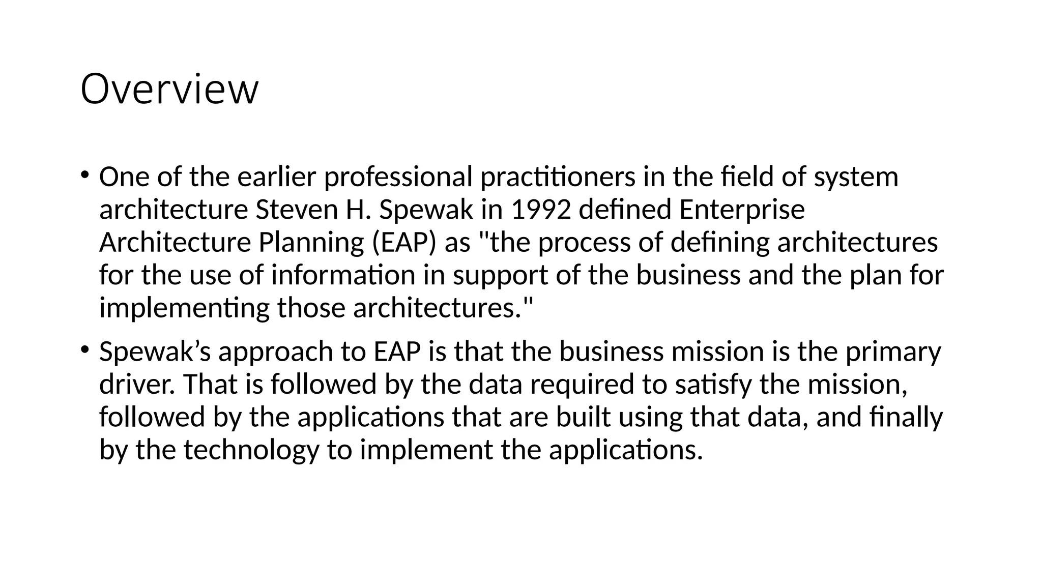 Enterprise Architecture Planning lectures | PPTX