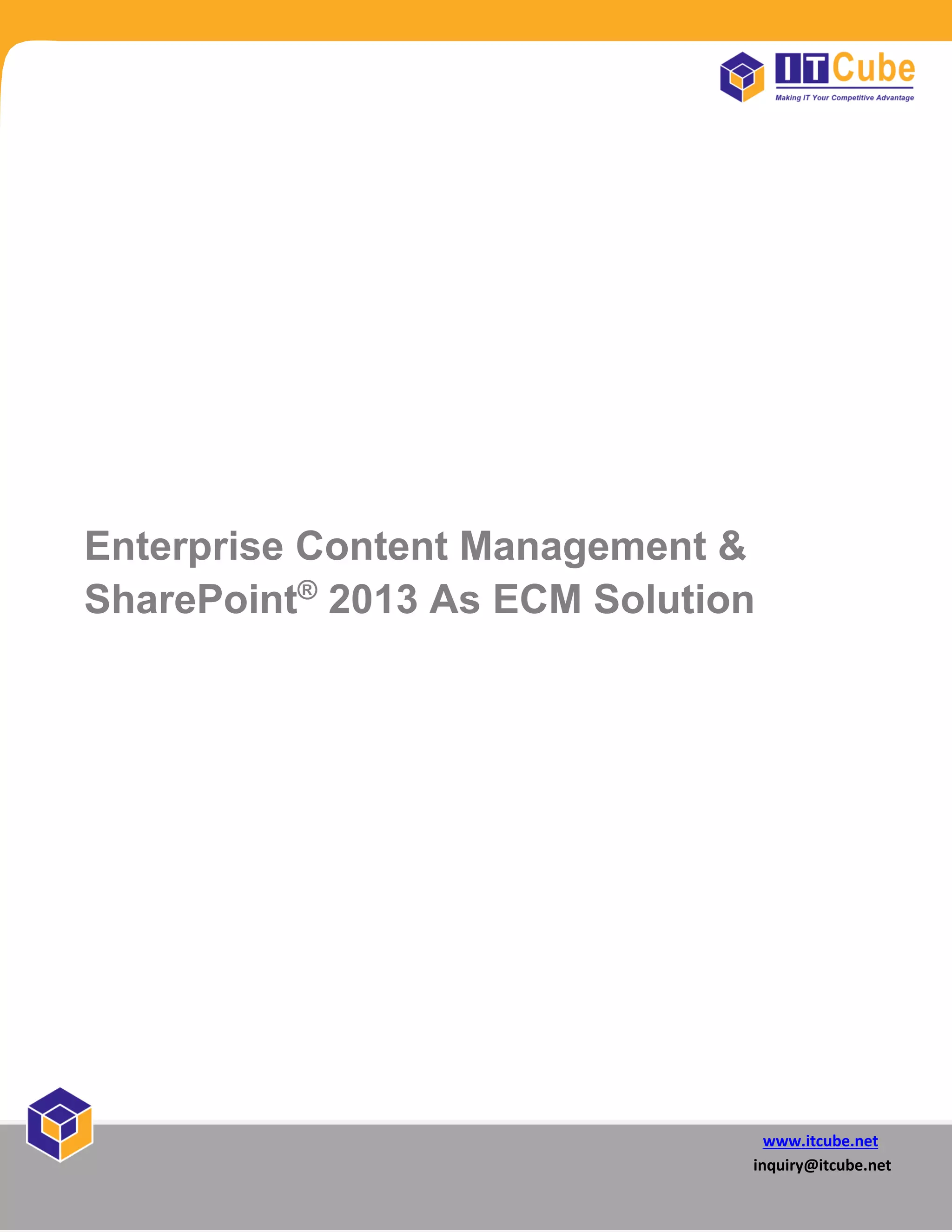 Enterprise content management and share point 2013 as ecm solution | PDF