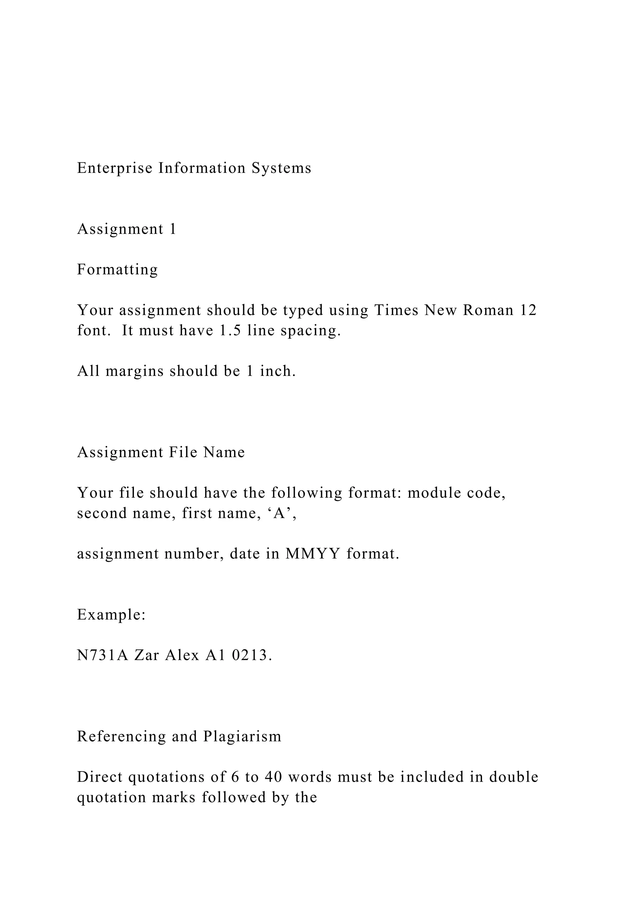 Enterprise Information Systems Assignment 1 Forma.docx
