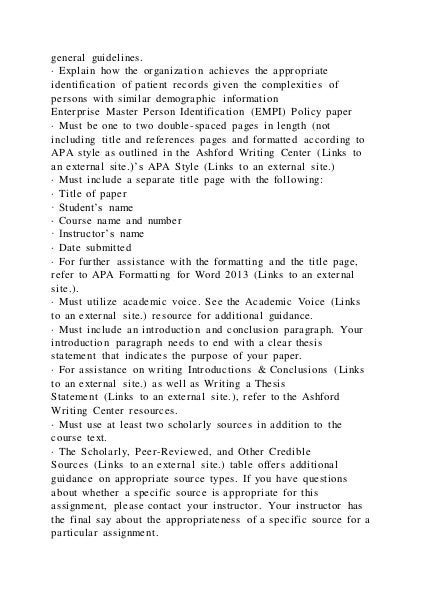 Enterprise Master Person Identification (EMPI) Policy[WLOs 1, 5 | PDF