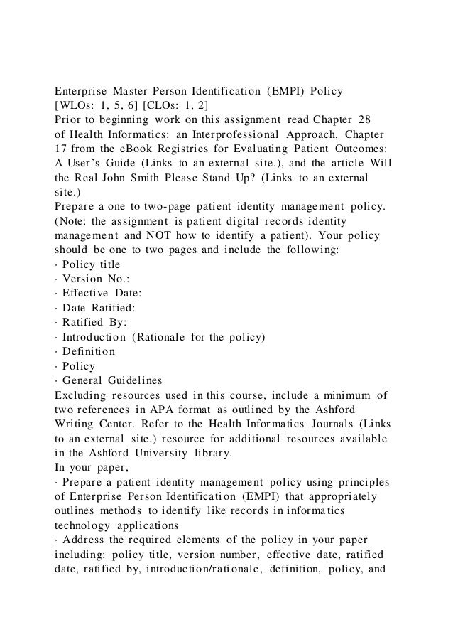 Enterprise Master Person Identification (EMPI) Policy[WLOs 1, 5 | PDF