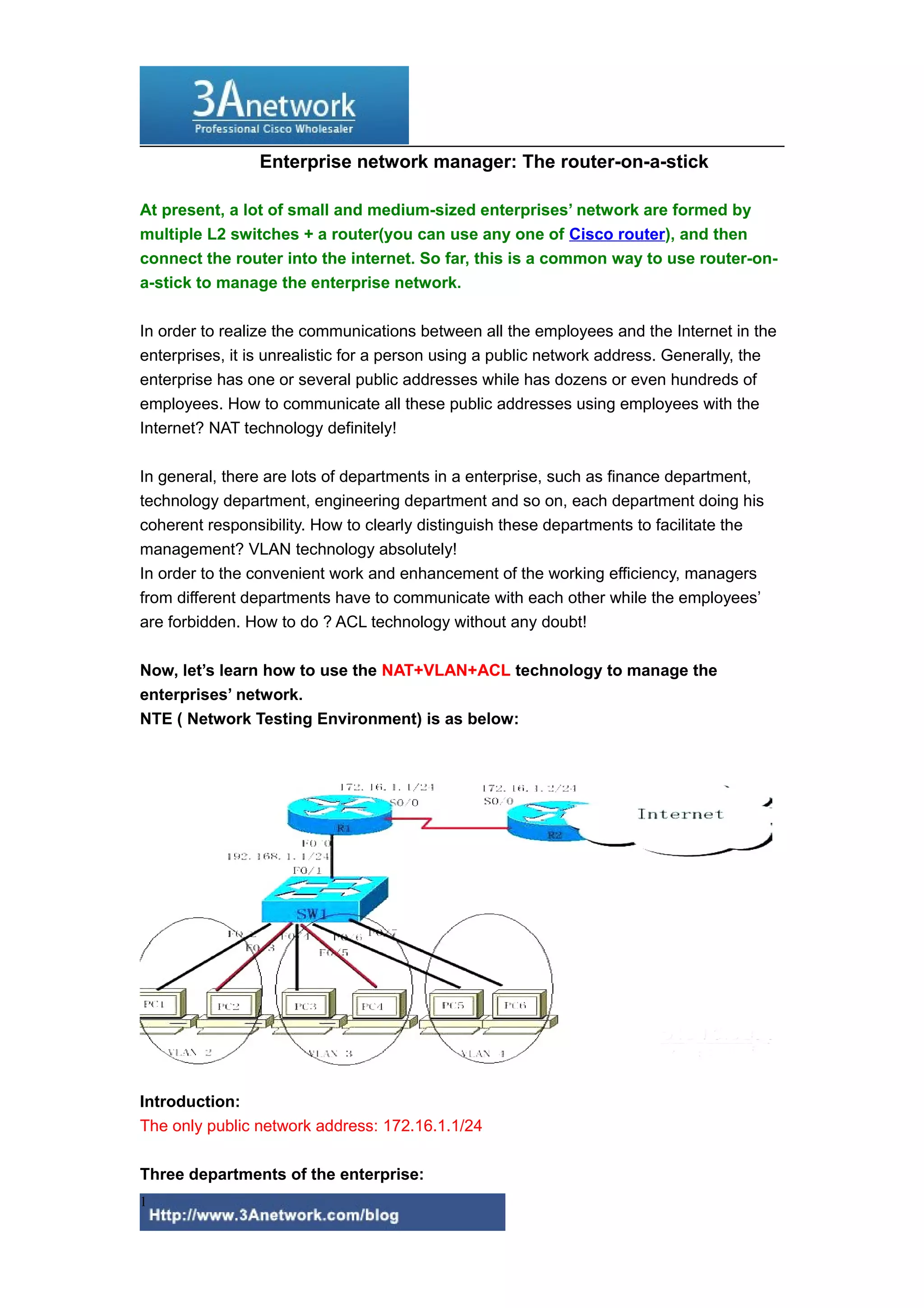 Enterprise Network Manager: the Router-On-A-stick | DOC