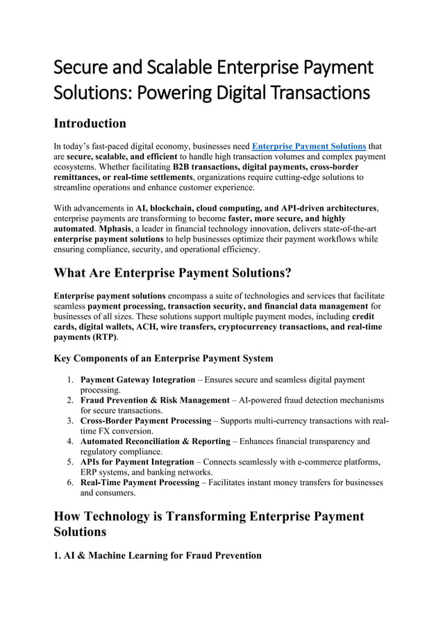 Secure and Scalable Enterprise Payment Solutions: Powering Digital Transactions | PDF