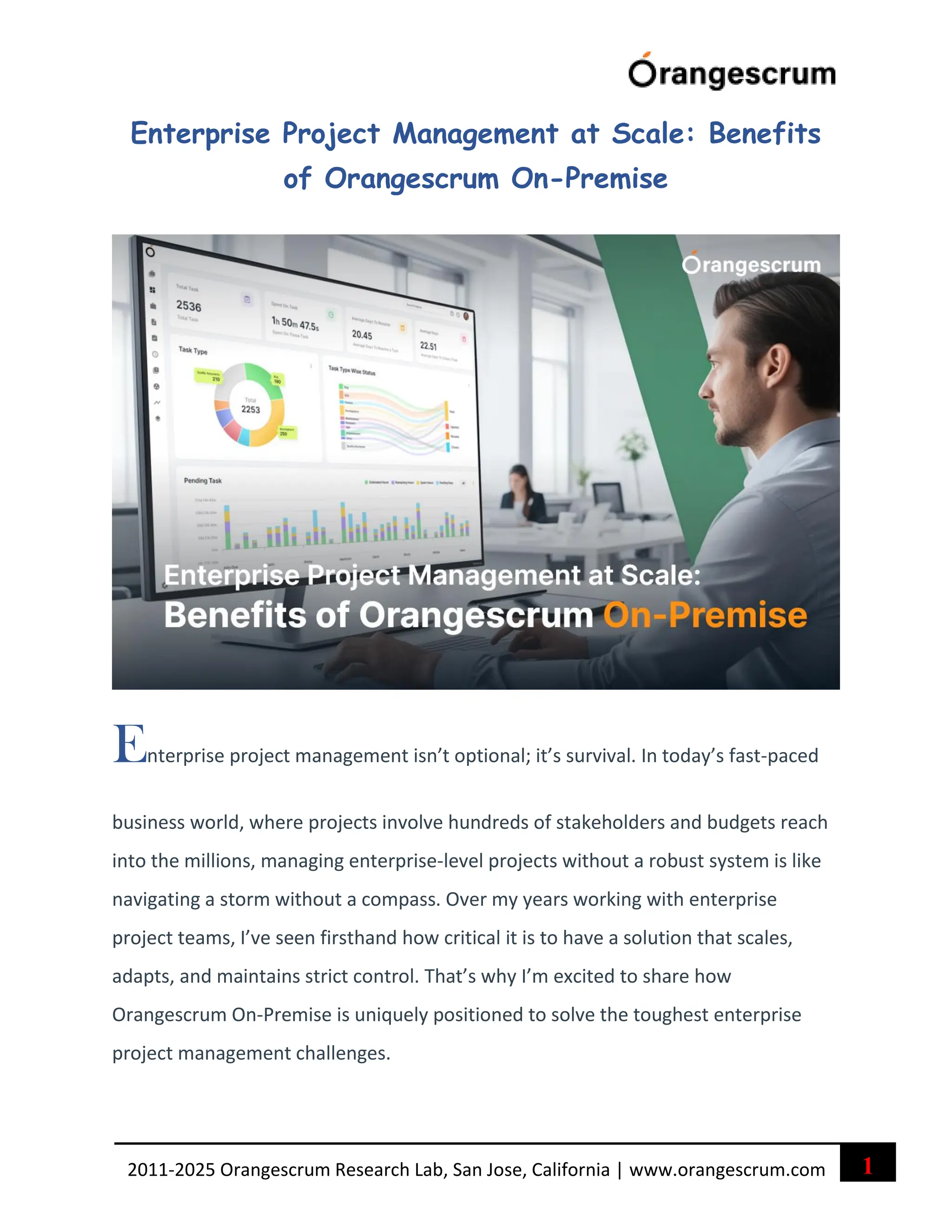Enterprise Project Management at Scale: Benefits of Orangescrum On-Premise | PDF