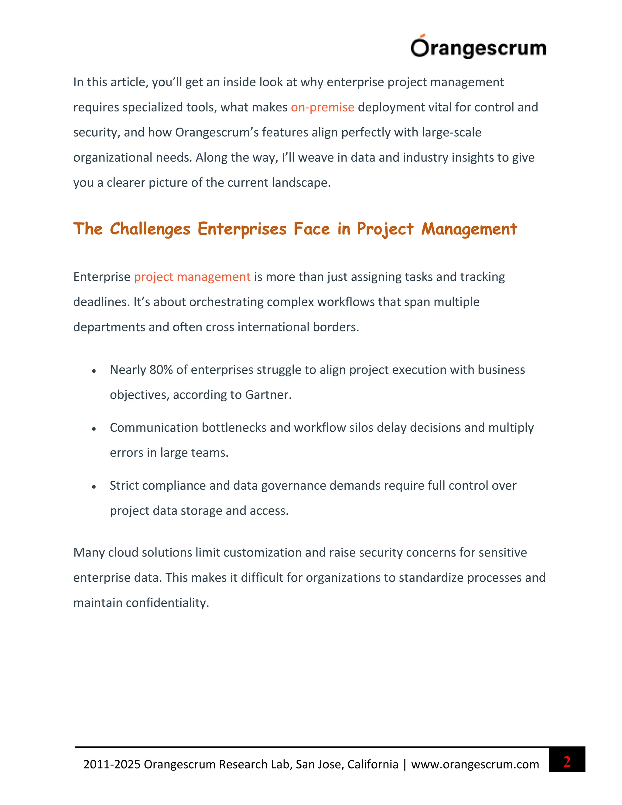 Enterprise Project Management at Scale: Benefits of Orangescrum On-Premise | PDF