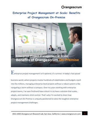 Enterprise Project Management at Scale: Benefits of Orangescrum On-Premise | PDF