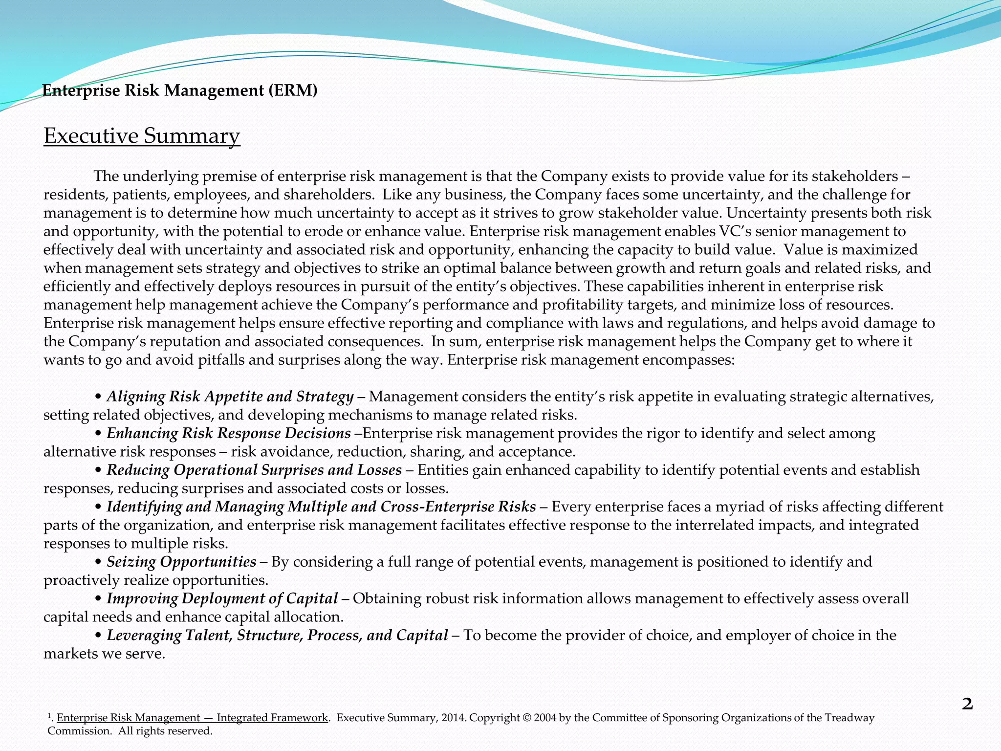 Enterprise Risk Management (ERM) Framework 2020 | PDF