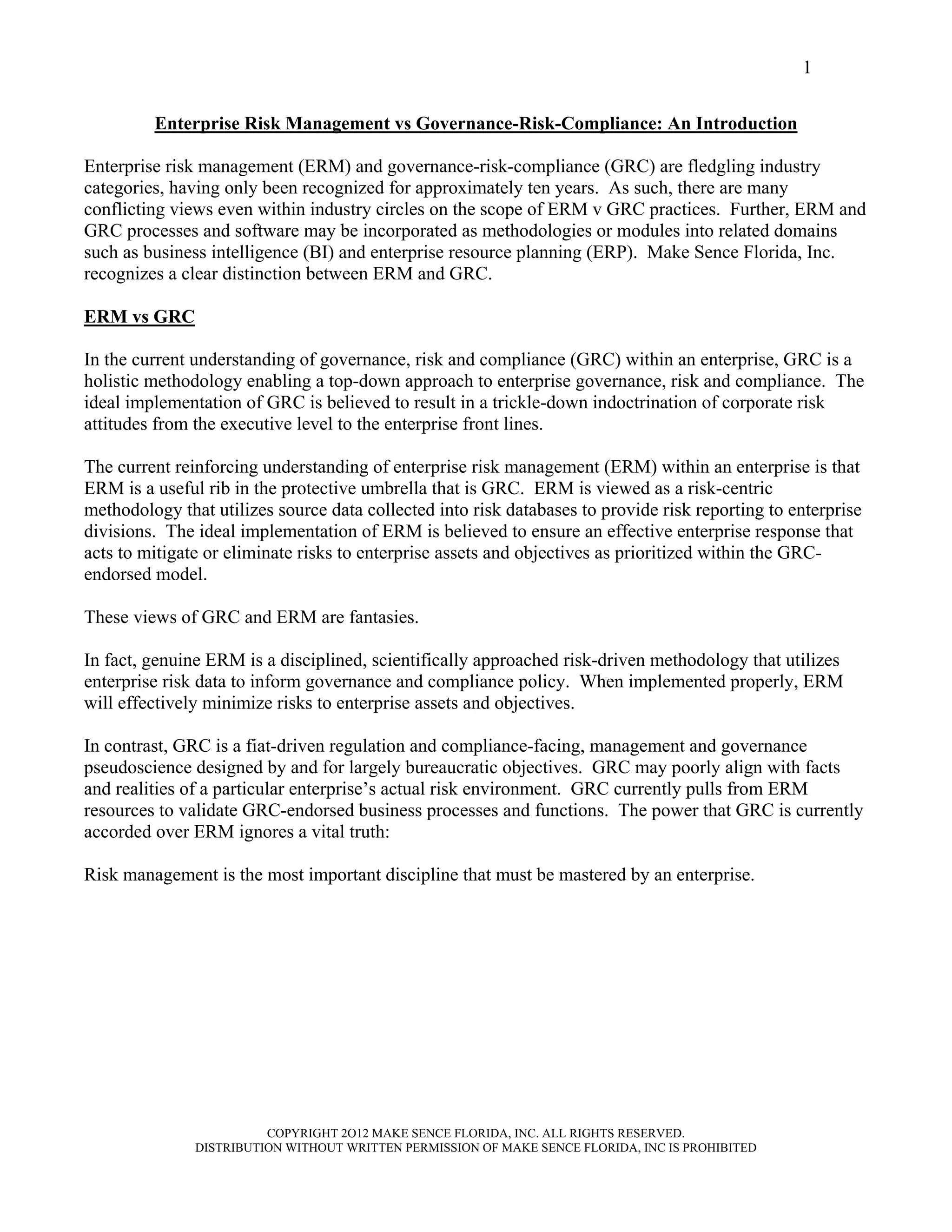 ERM v GRC: An Introduction | PDF