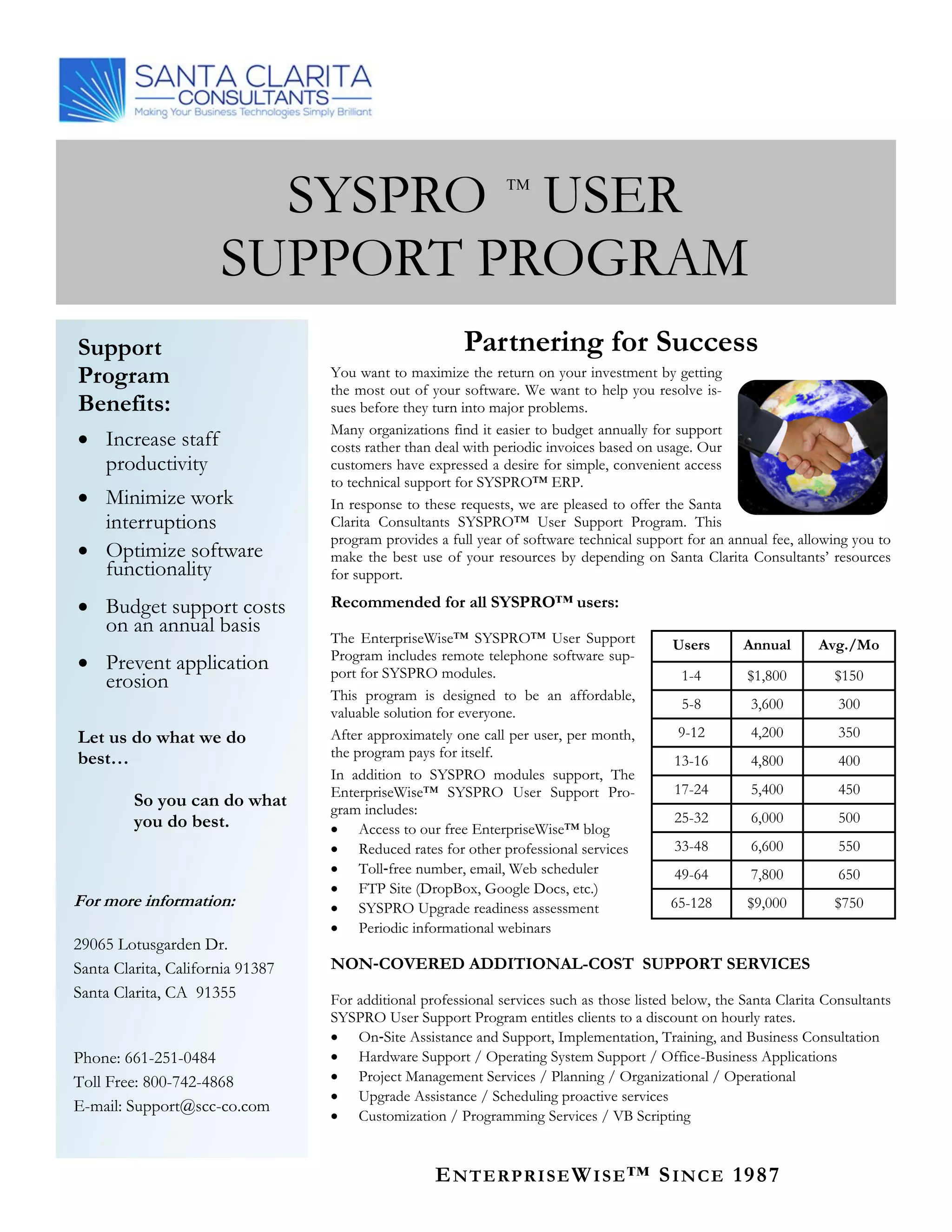 EnterpriseWise SYSPRO™ Support Program - Santa Clarita Consultants | PDF