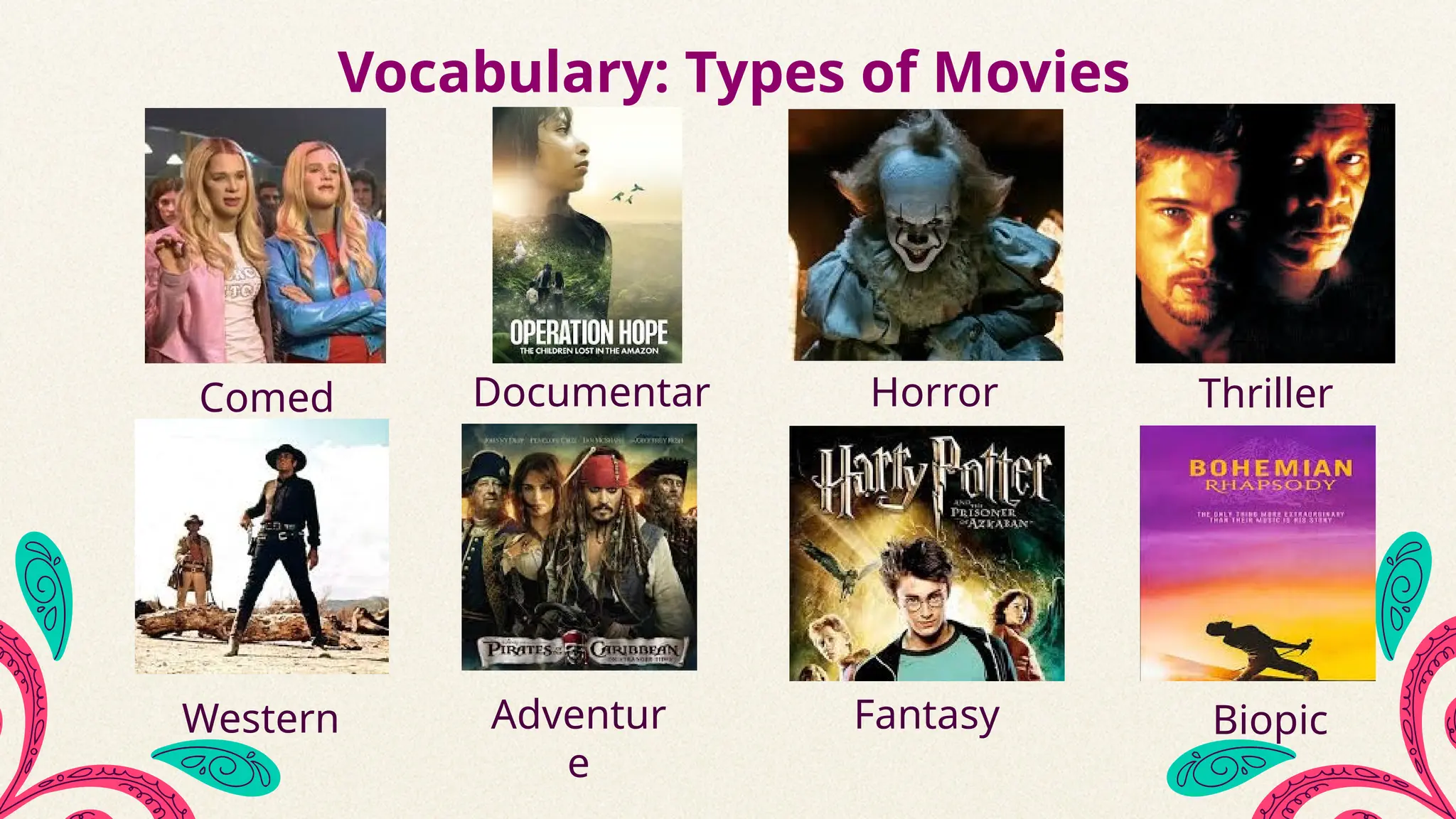 Types of Movies, Music and TV Programs for ESL | PPTX