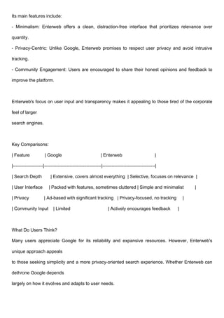 Entireweb vs Google Comparison comparison | PDF