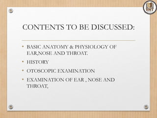 Nose ear throat examination ent head and neck | PDF