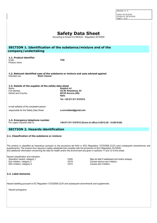 MSDS TGK RESIN CLEANER | PDF | Lung and Respiratory Health | Diseases ...