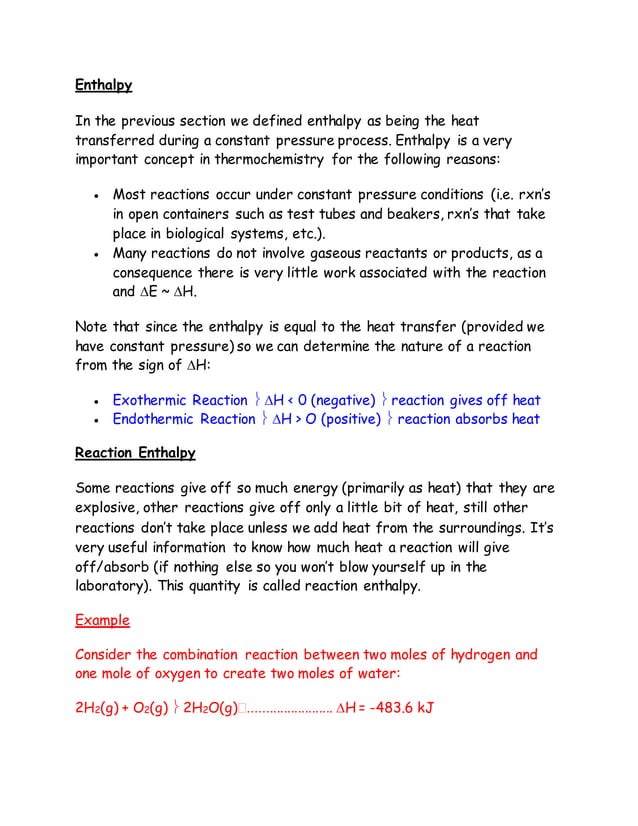 Enthalpy | DOCX | Chemistry | Science