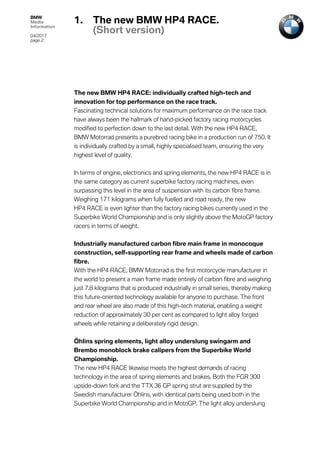 New BMW HP4 Race - Press Release | PDF