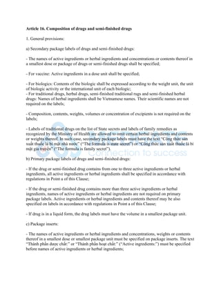 Circular 01/2018/TT-BYT: ON LABELING AND PACKAGE INSERTS OF DRUGS AND ...