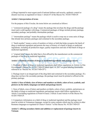 Circular 01/2018/TT-BYT: ON LABELING AND PACKAGE INSERTS OF DRUGS AND ...