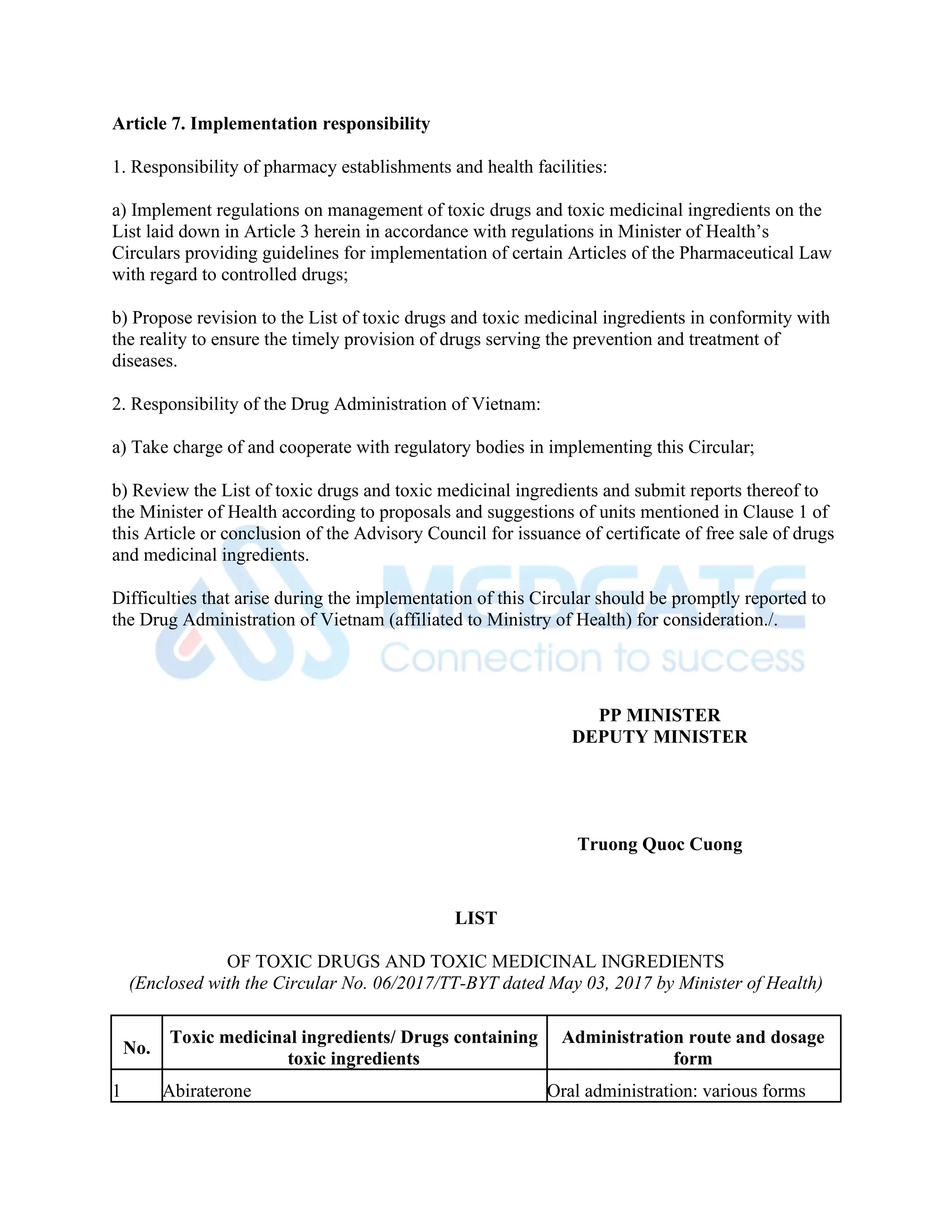 Circular 06/2017/TT-BYT: PROMULGATING LIST OF TOXIC DRUGS AND TOXIC MEDICINAL INGREDIENTS | PDF