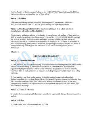 Circular 24/2019/TT-BYT: GUIDING THE MANAGEMENT AND USE OF FOOD ...