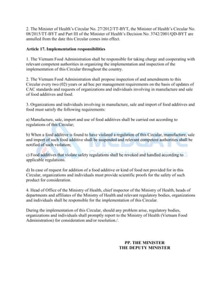 Circular 24/2019/TT-BYT: GUIDING THE MANAGEMENT AND USE OF FOOD ...