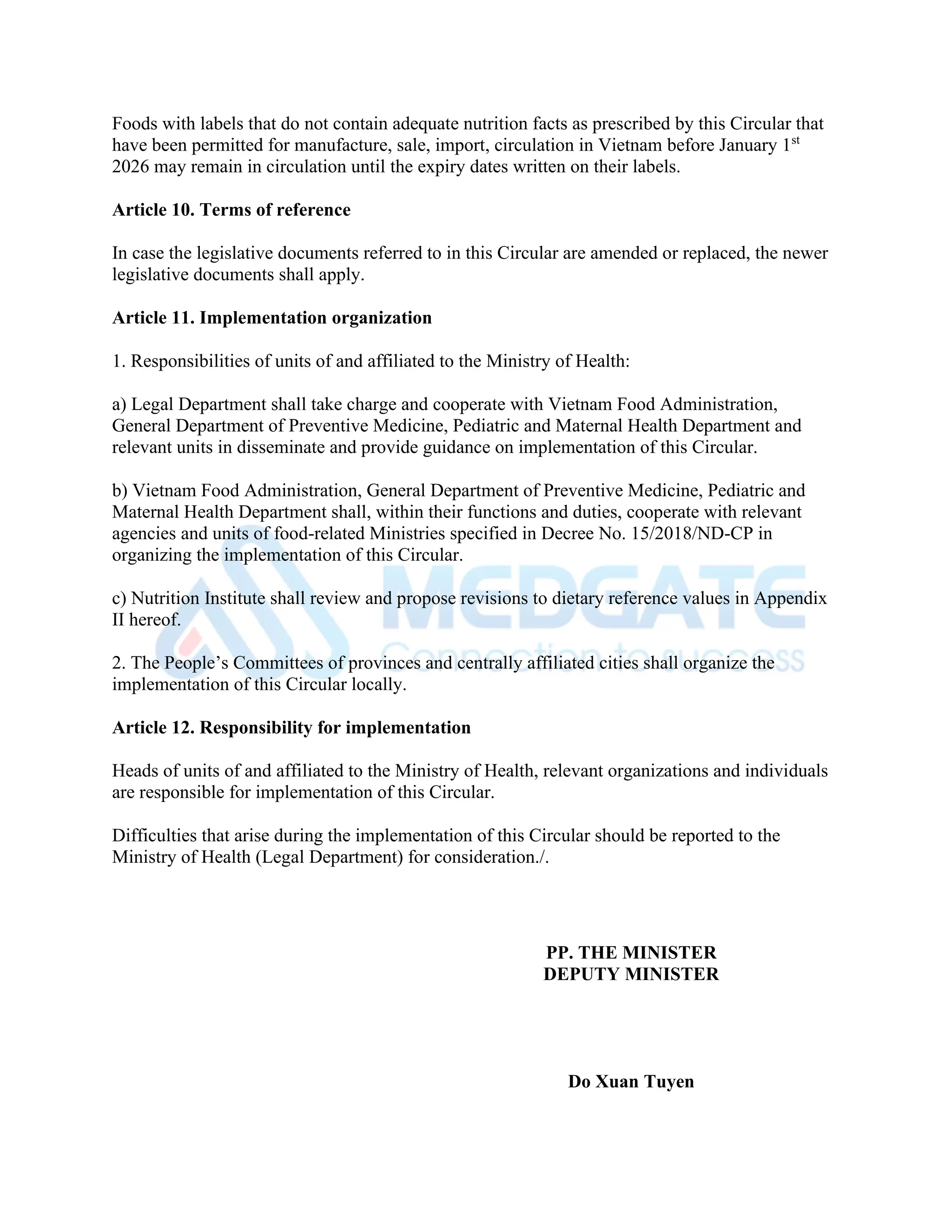 Circular 29/2023/TT-BYT: CONTENTS AND PRESENTATION OF NUTRITION FACTS ON FOOD LABELS | PDF