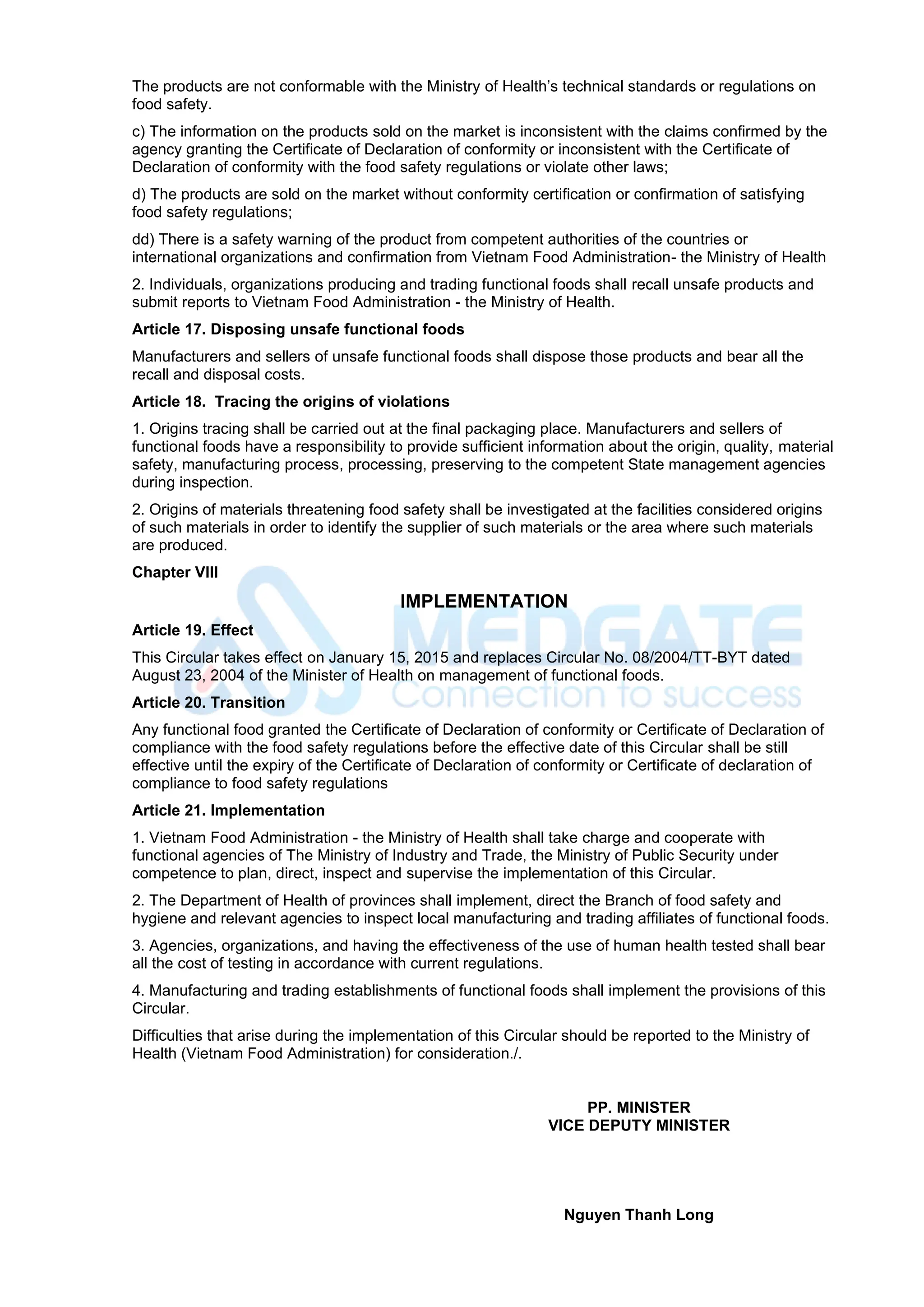 Circular 43/2014/TT-BYT: REGULATING THE MANAGEMENT OF FUNCTIONAL FOODS | PDF