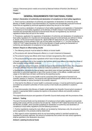 Circular 43/2014/TT-BYT: REGULATING THE MANAGEMENT OF FUNCTIONAL FOODS | PDF