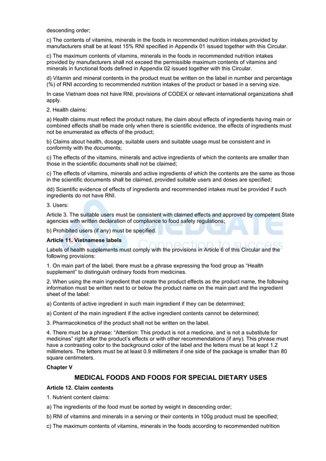 Circular 43/2014/TT-BYT: REGULATING THE MANAGEMENT OF FUNCTIONAL FOODS | PDF | Nutrition ...