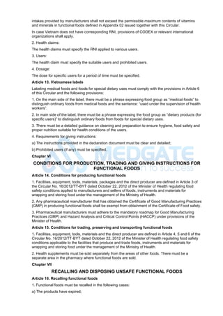 Circular 43/2014/TT-BYT: REGULATING THE MANAGEMENT OF FUNCTIONAL FOODS ...