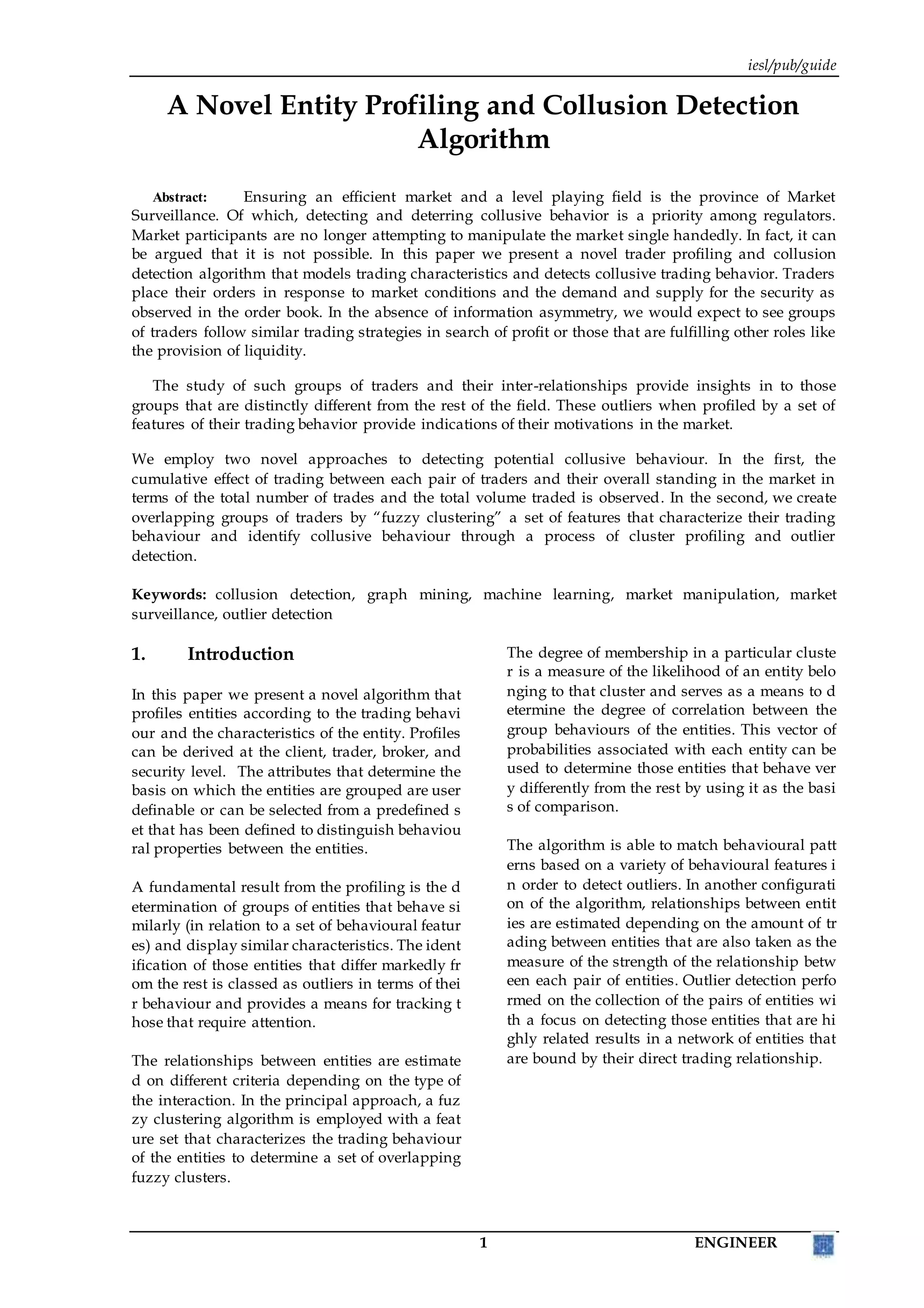 Entity profling and collusion detection | DOCX