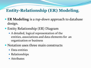 Entity relationship modeling | PPTX