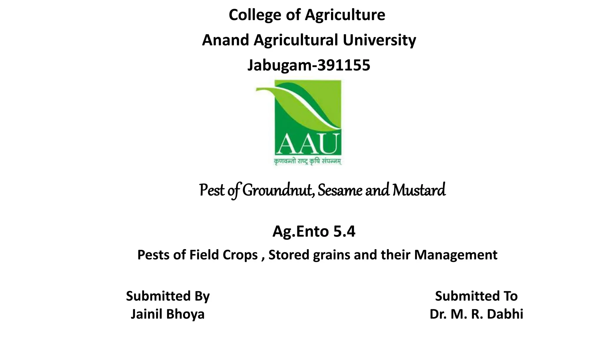 Pest of groundnut, sesame and mustard. | PPTX