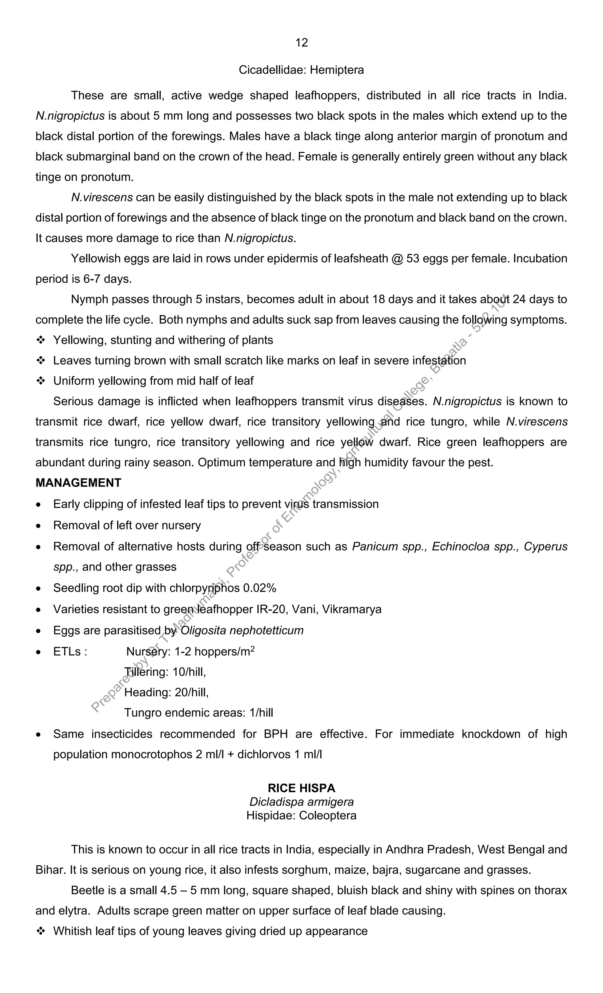 ENTO 331, Pests of Field Crops, Stroed Grains and their Management 12. ...